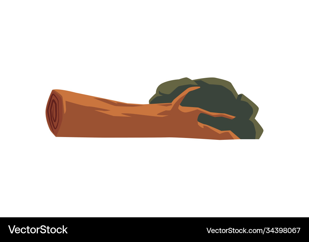 Large felled tree with a broken trunk flat cartoon