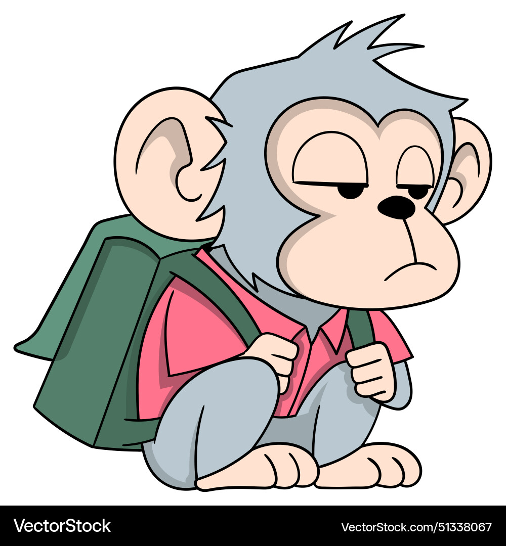 Male monkey student is sitting carrying a bag Vector Image