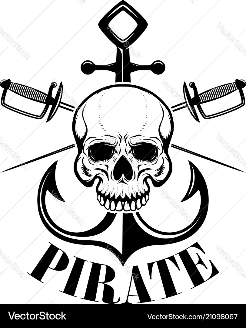 Pirates emblem template with swords and pirate Vector Image