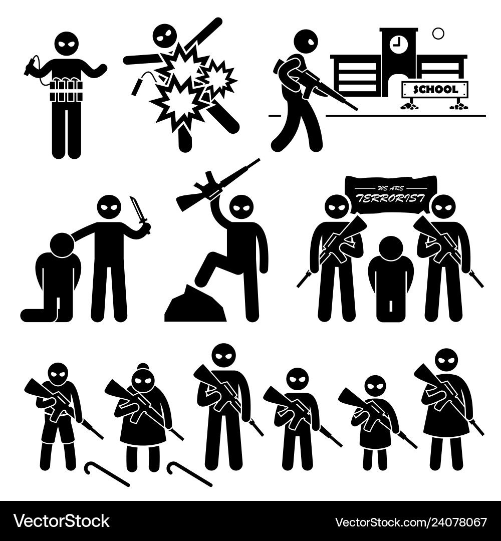 Terrorist terrorism suicide bomber stick figure Vector Image