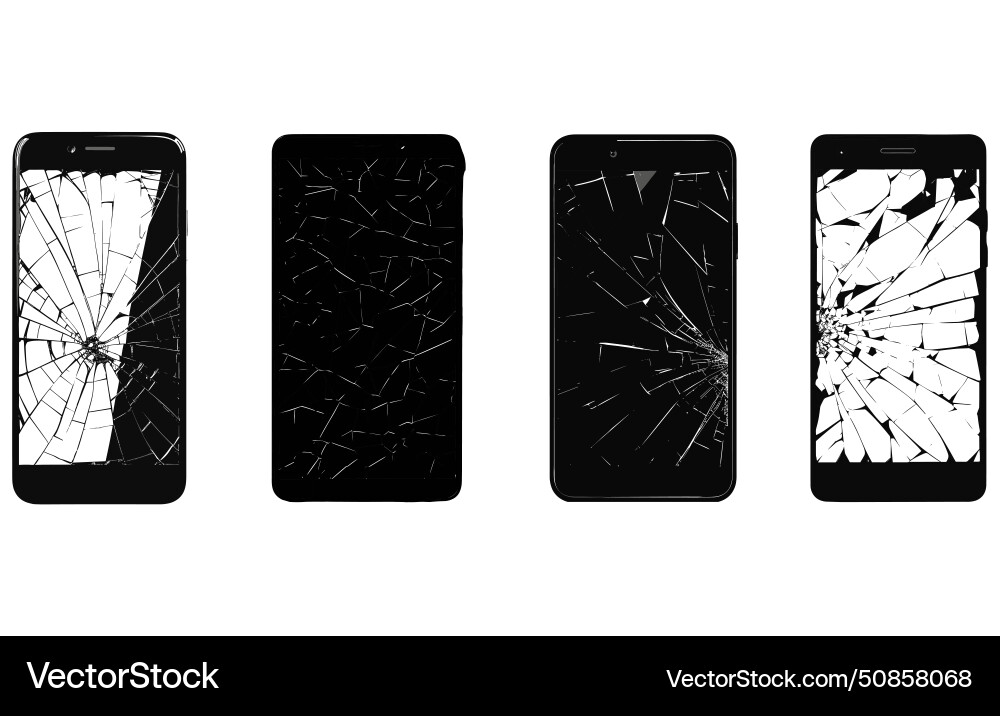 Cracked smartphone screen silhouette Royalty Free Vector