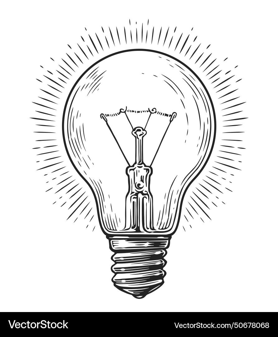 Light bulb and rays lightbulb sketch lamp Vector Image