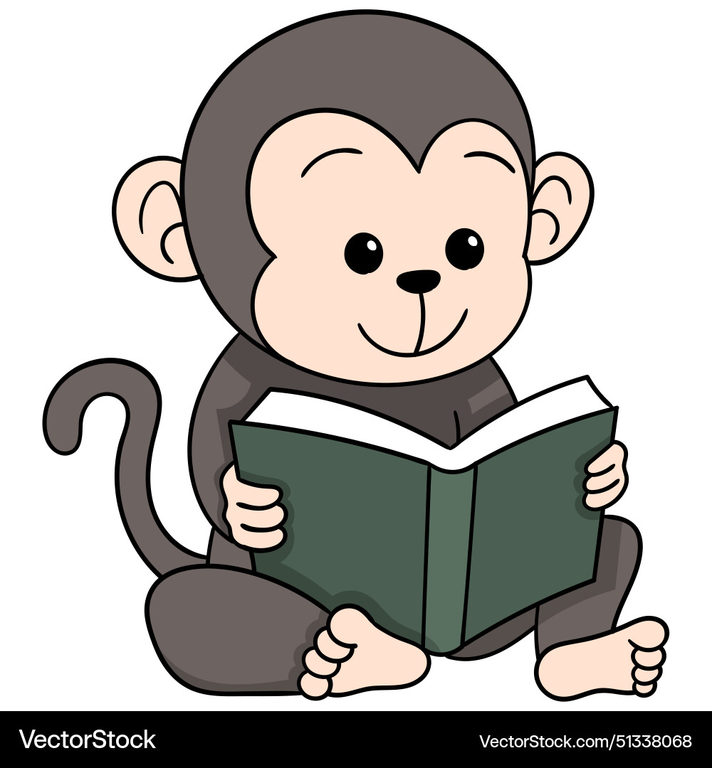 Male monkey student sitting reading a book Vector Image
