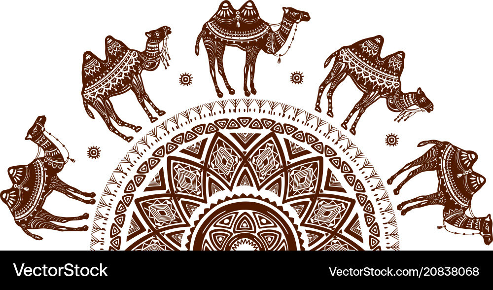 Pattern with decorated camels Royalty Free Vector Image