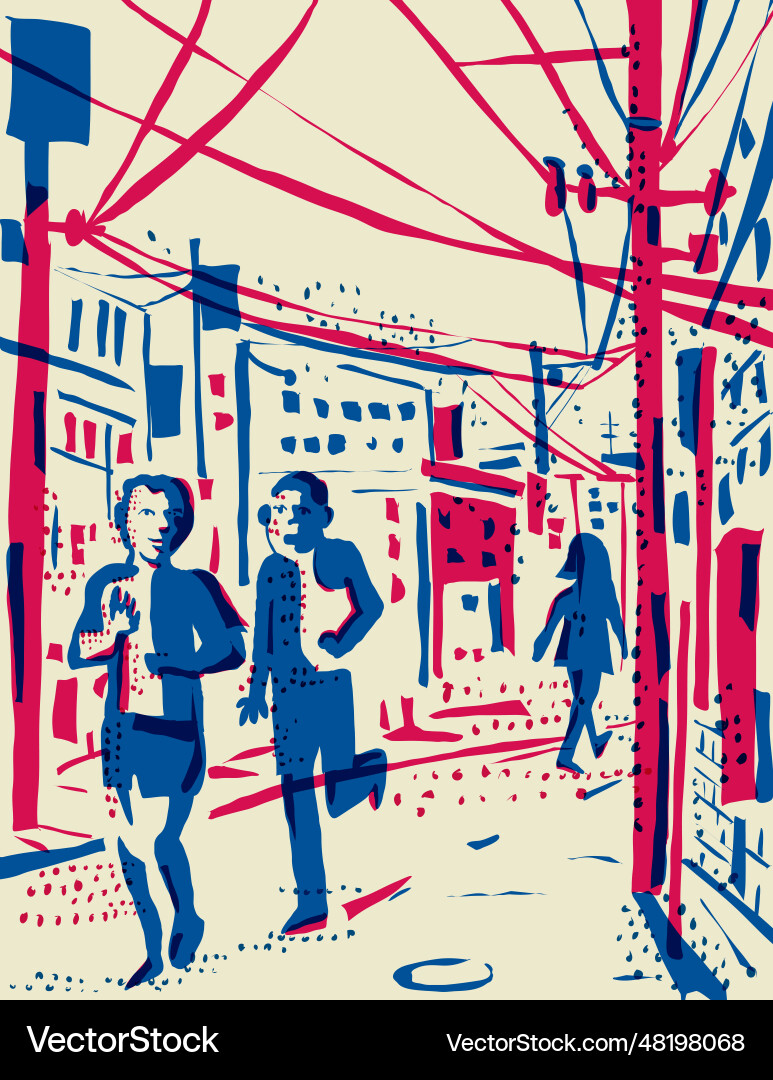 Retro City Street Riso Print Royalty Free Vector Image