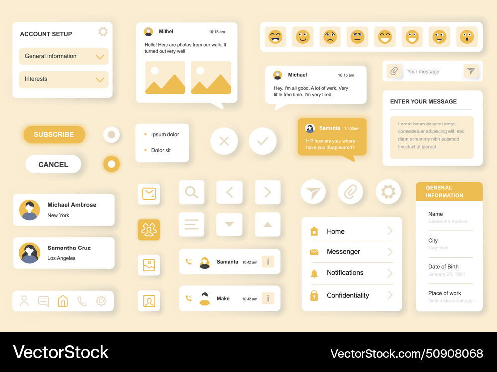 User interface elements set for messenger mobile Vector Image