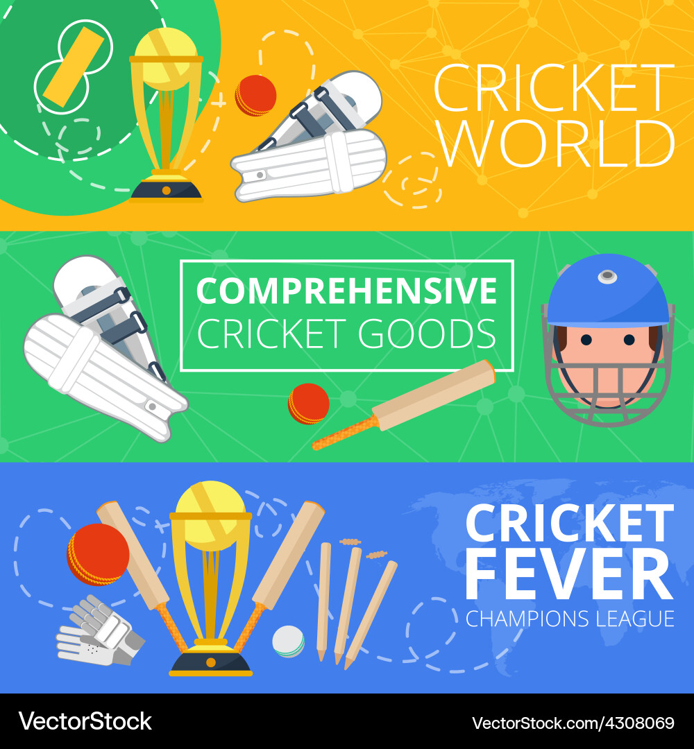 Cricket horizontal banners flat Royalty Free Vector Image