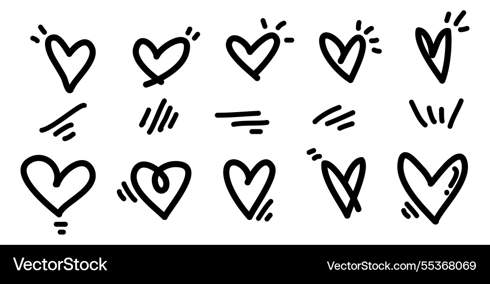 Doodle hearts in set hand drawn style love Vector Image