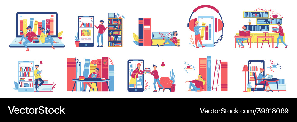 Online library color icon set Royalty Free Vector Image