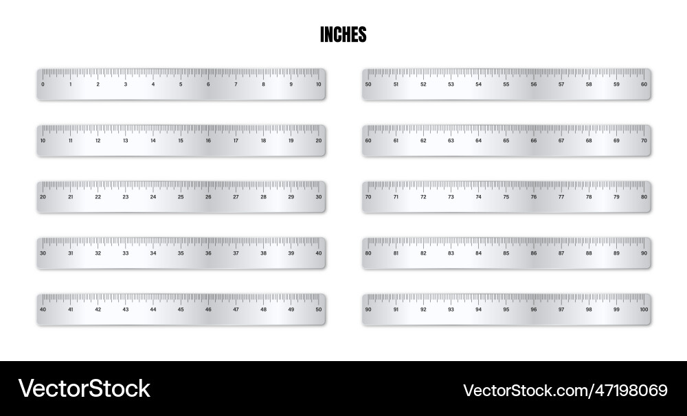 Realistic various shiny metal rulers Royalty Free Vector