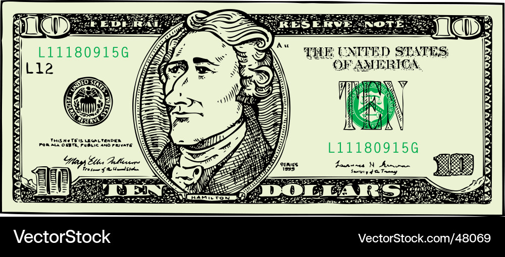 Ten dollar bill Royalty Free Vector Image - VectorStock