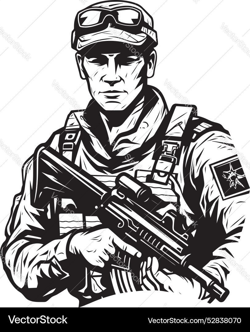 Armed sentinel assault rifle soldier symbol Vector Image
