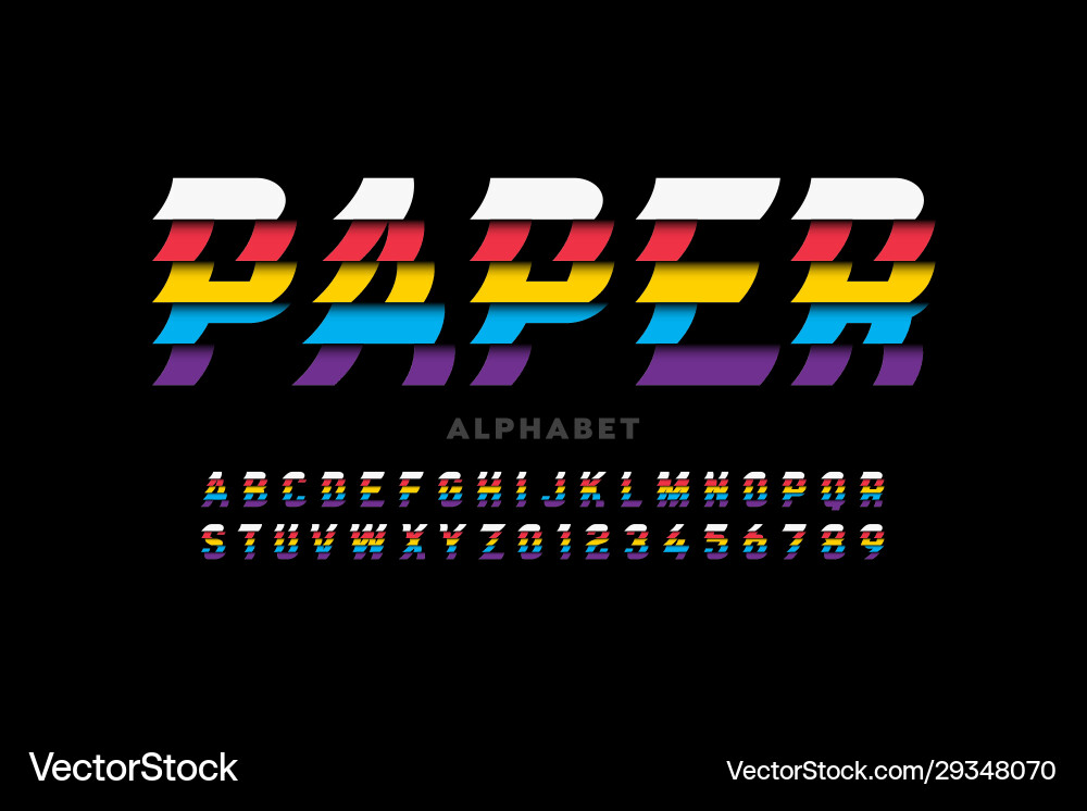 Glued paper sheets style font alphabet letters Vector Image