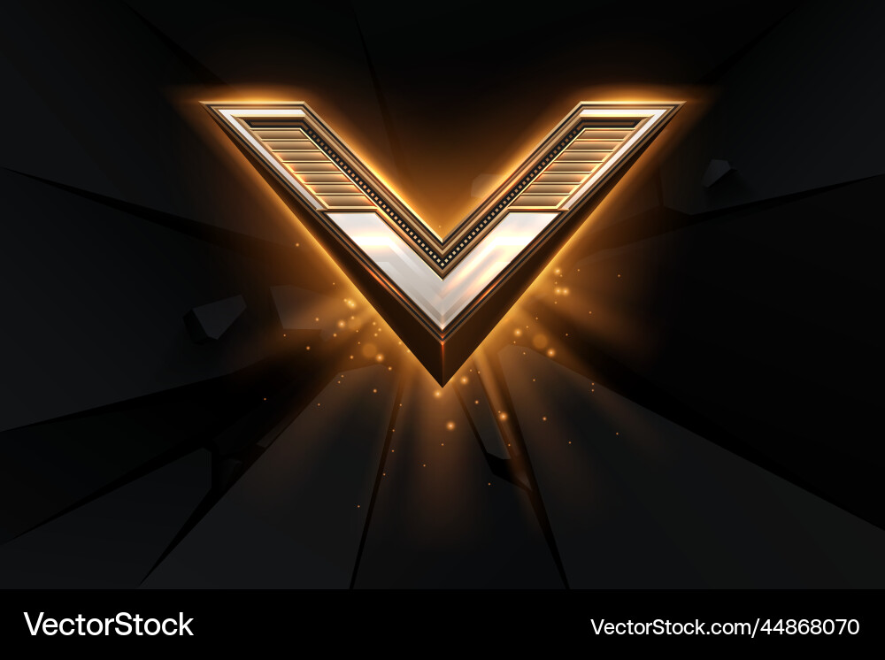 Gold victory symbol on black background with glow Vector Image