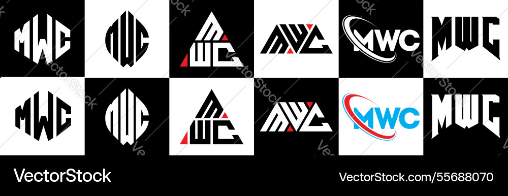 Mwc letter logo design in six style polygon Vector Image