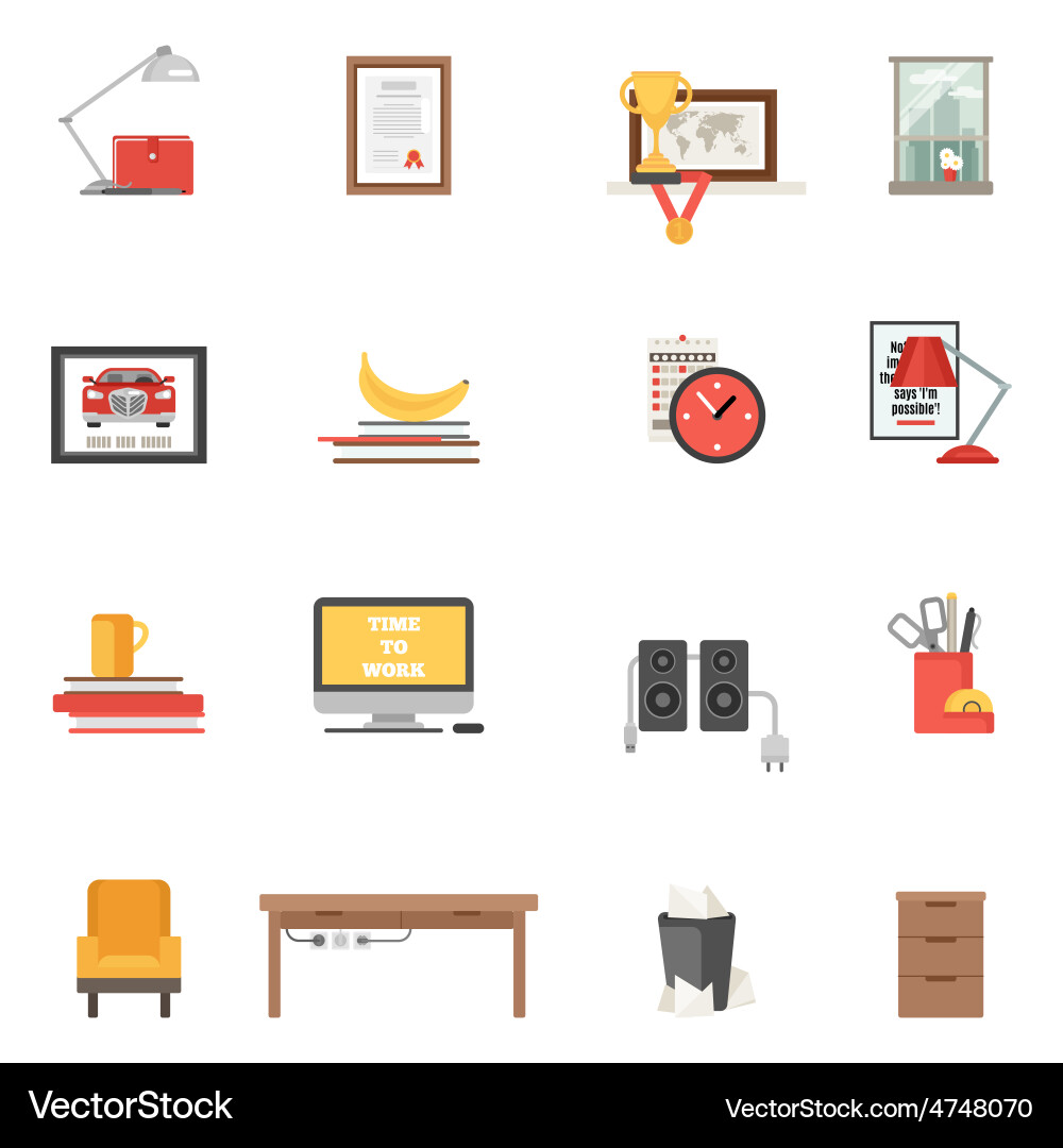 Office Interior Icons Royalty Free Vector Image