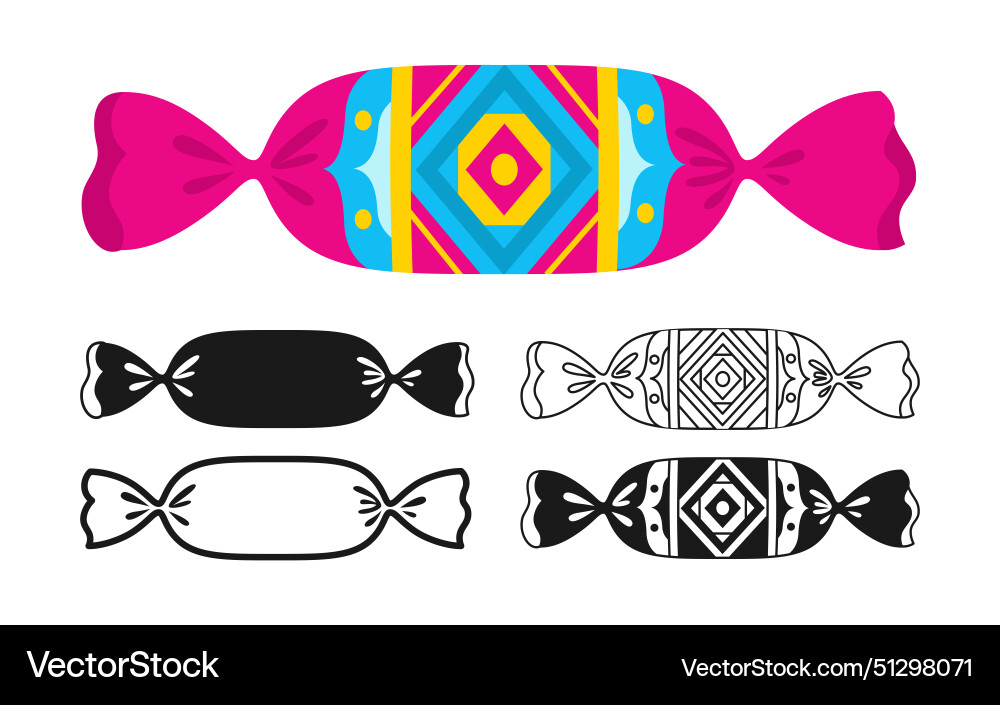 Candy ornament wrapped sign set sweets lollipop Vector Image