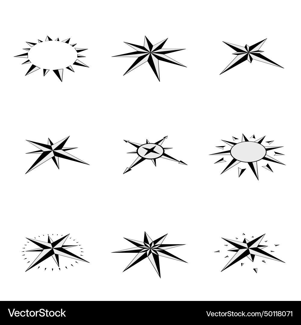 Compass solid isometric set Royalty Free Vector Image