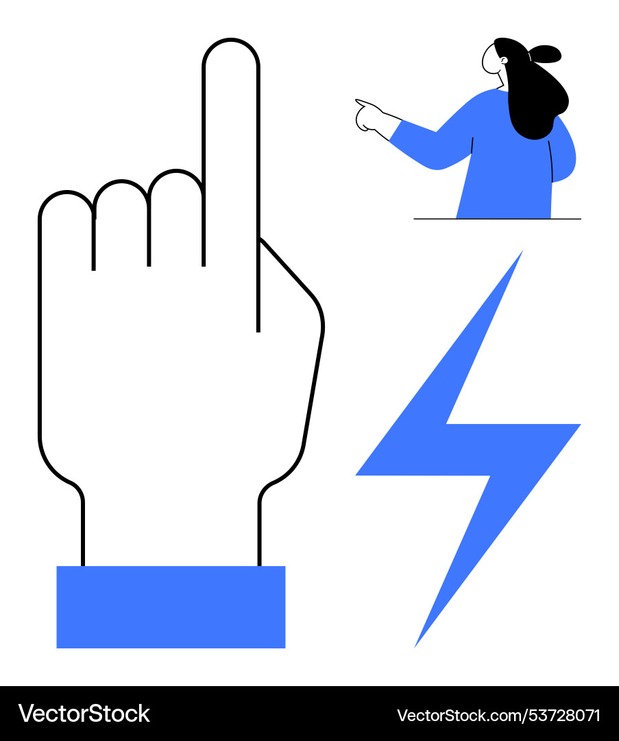 Handgeste mit Blitzbolzen und Zeiger Lizenzfreier Vektor