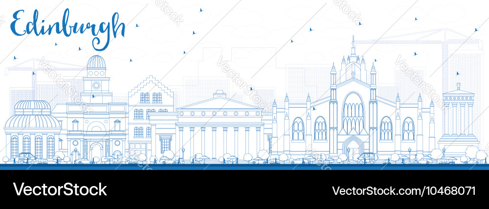 Outline edinburgh skyline with blue buildings Vector Image