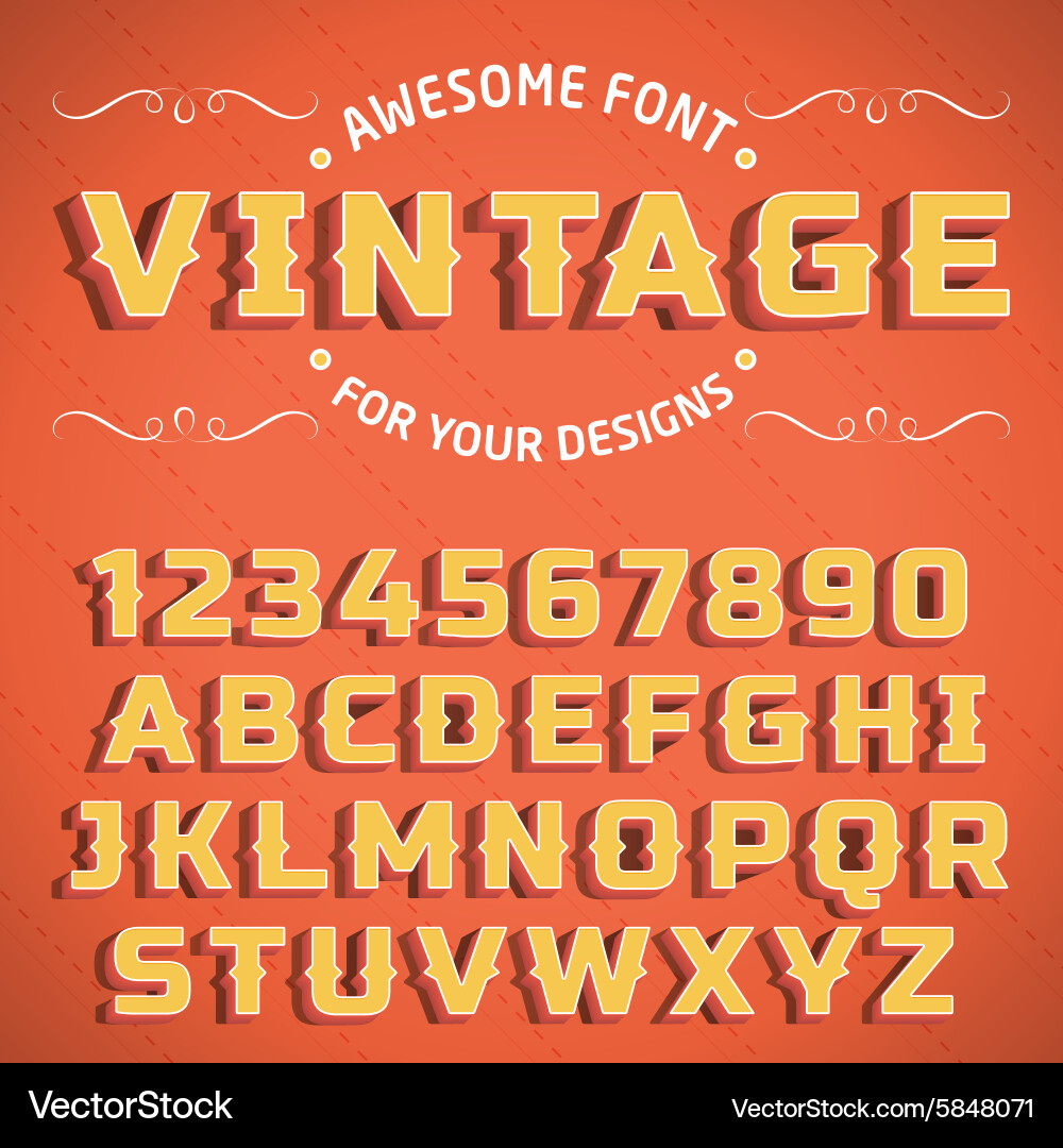 Vintage 3d font with shadow Royalty Free Vector Image
