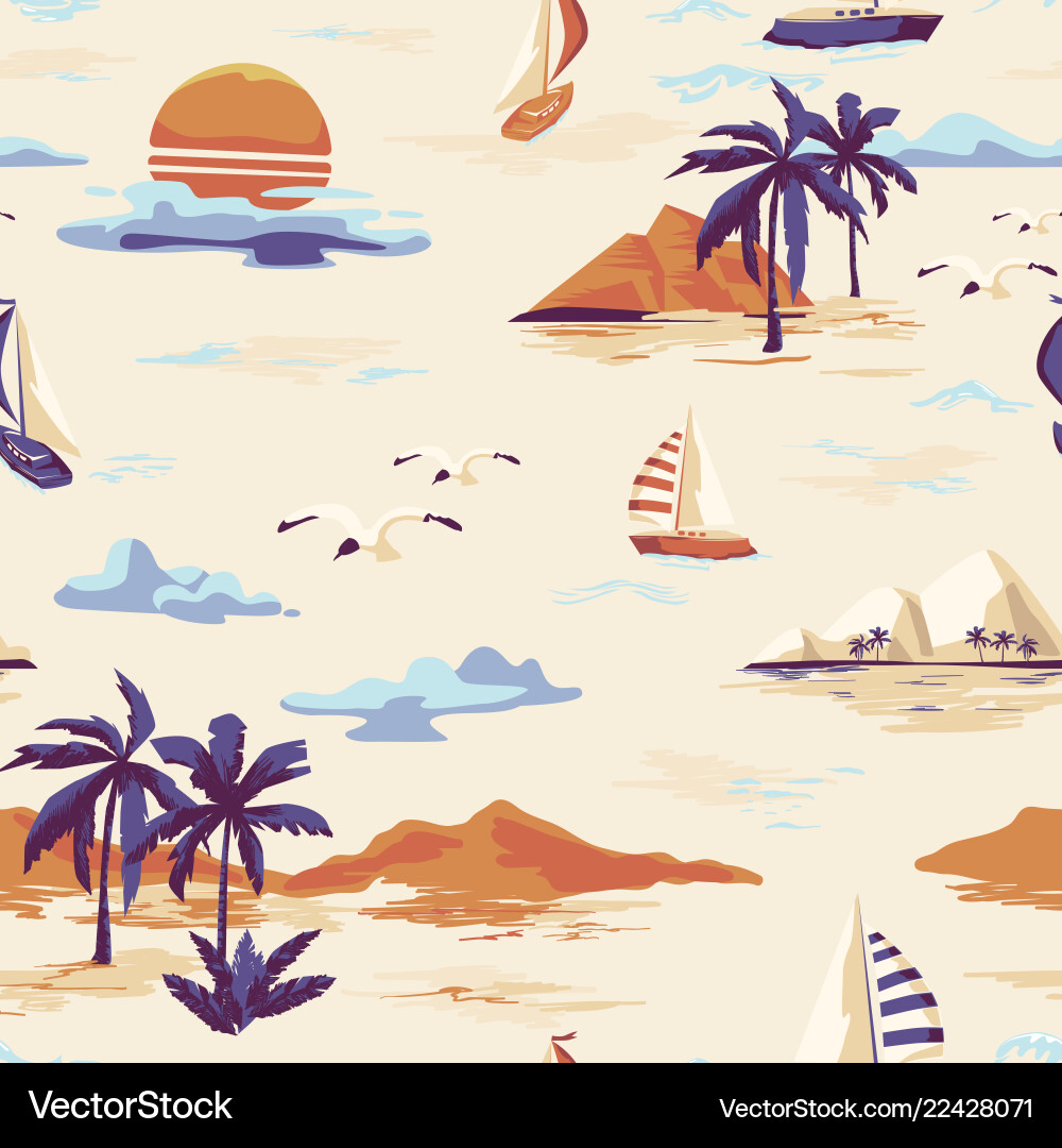 Vintage seamless island pattern landscape Vector Image