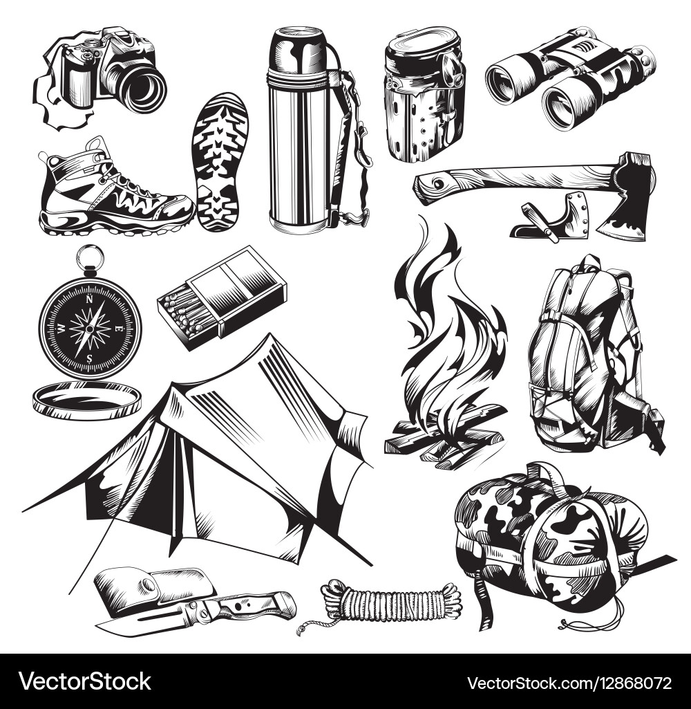 Camping elements set Royalty Free Vector Image