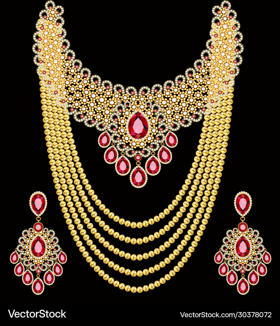 Set indian wedding necklace and earrings Vector Image