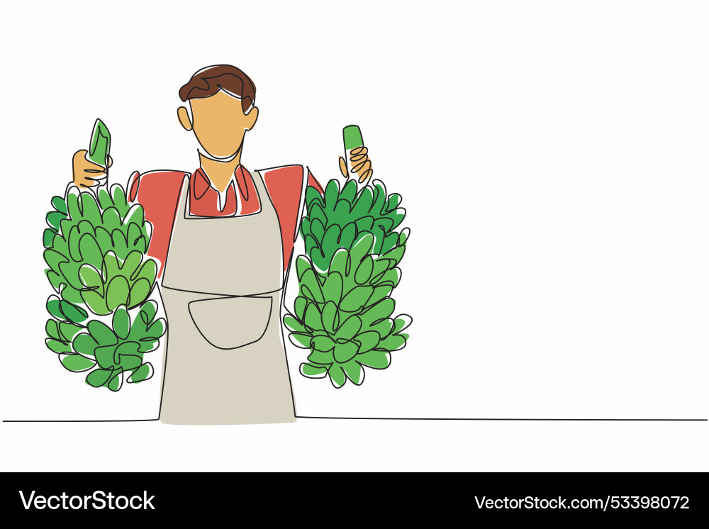 Single continuous line drawing male farmer Vector Image