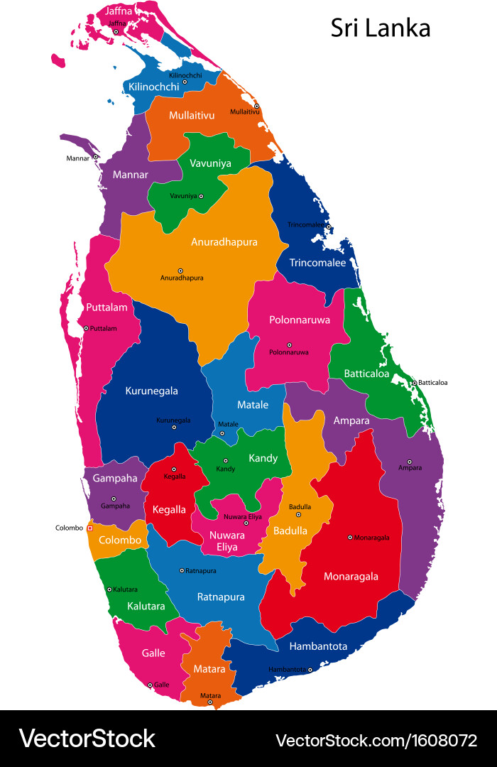 Sri Lanka Districts Map Royalty Free Vector Image