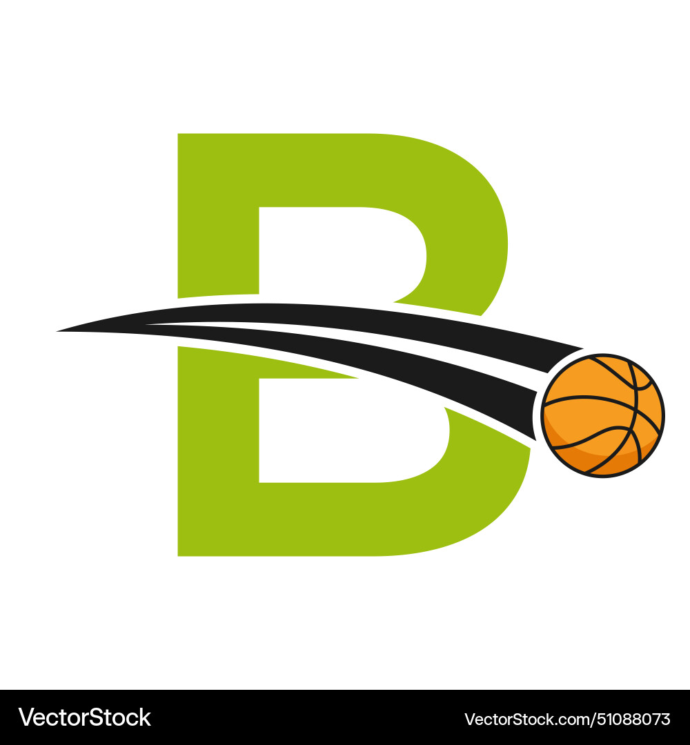 Basketball logo on letter b concept with moving Vector Image