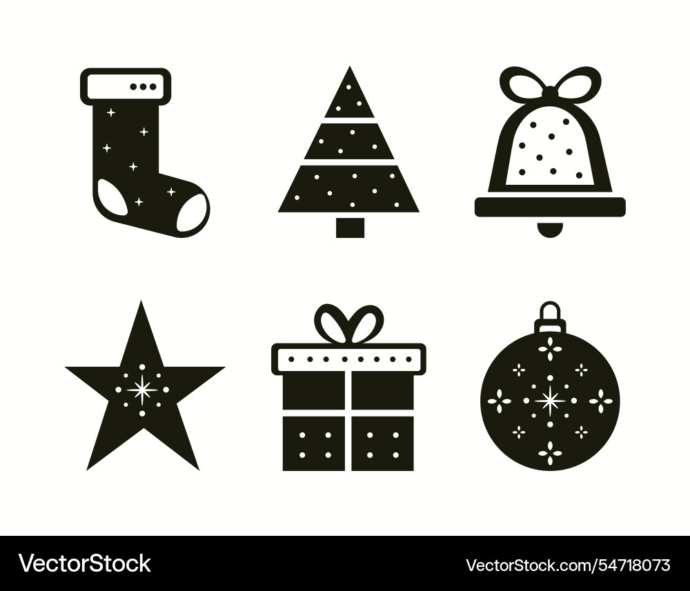 Black and white christmas icons flat Royalty Free Vector