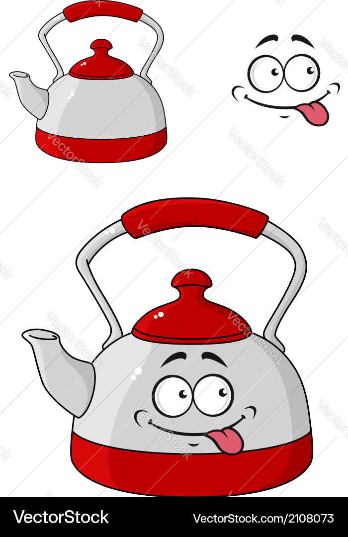 Cartoon kettle with a happy smile Royalty Free Vector Image