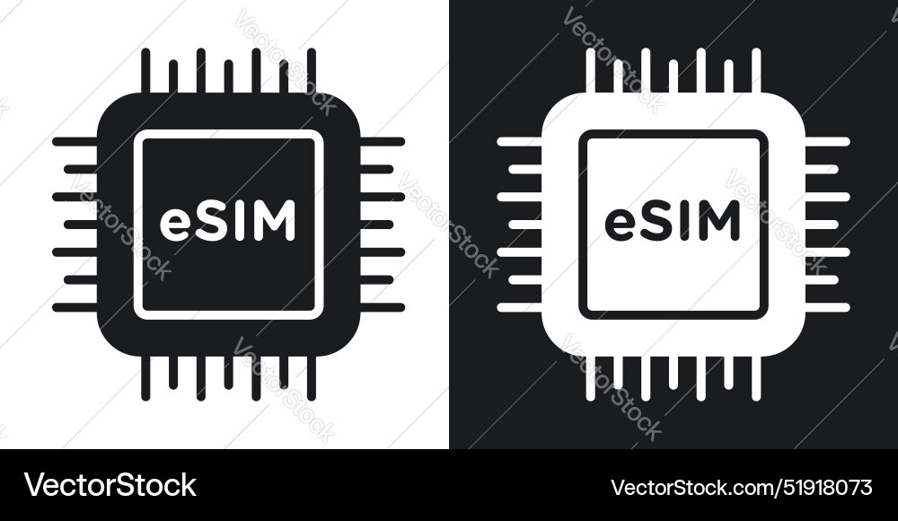 Esim icon set in solid black and white color Vector Image
