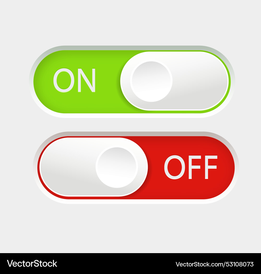 On and off slider buttons red green switch Vector Image