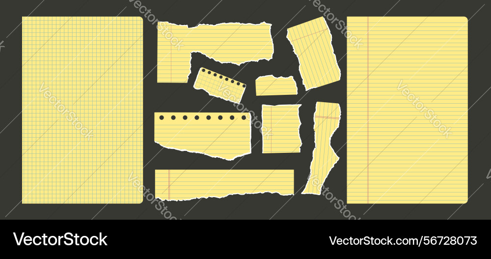 Set of torn edges yellow notepad papers tear Vector Image