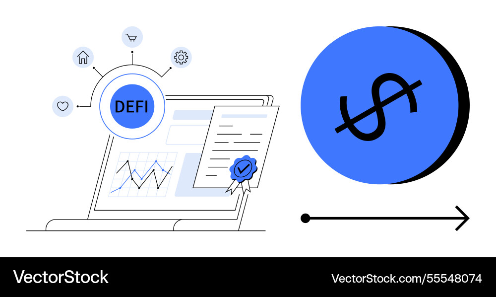 Decentralized finance concept with laptop defi Vector Image