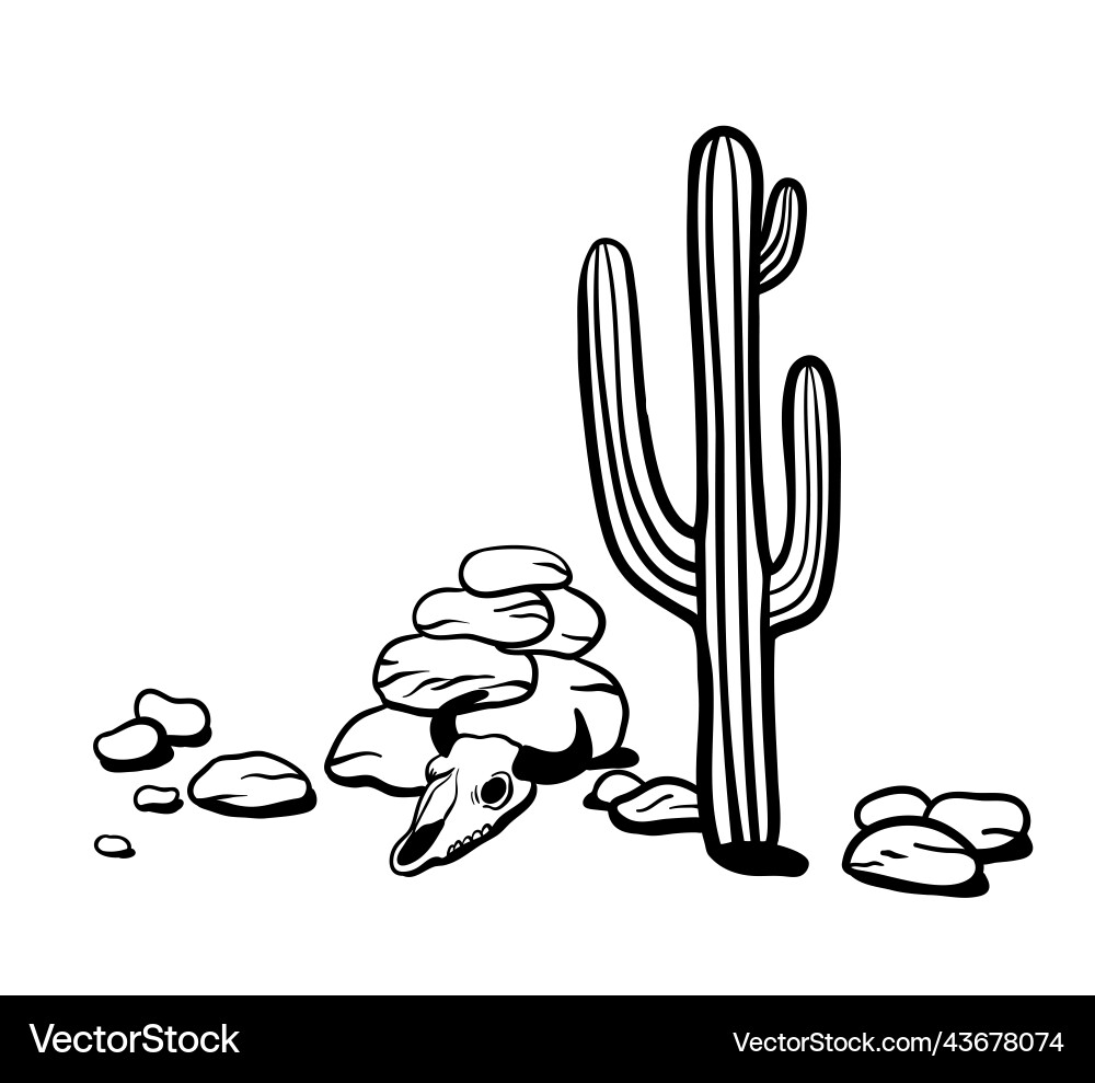 Desert landscape outline black and white Vector Image