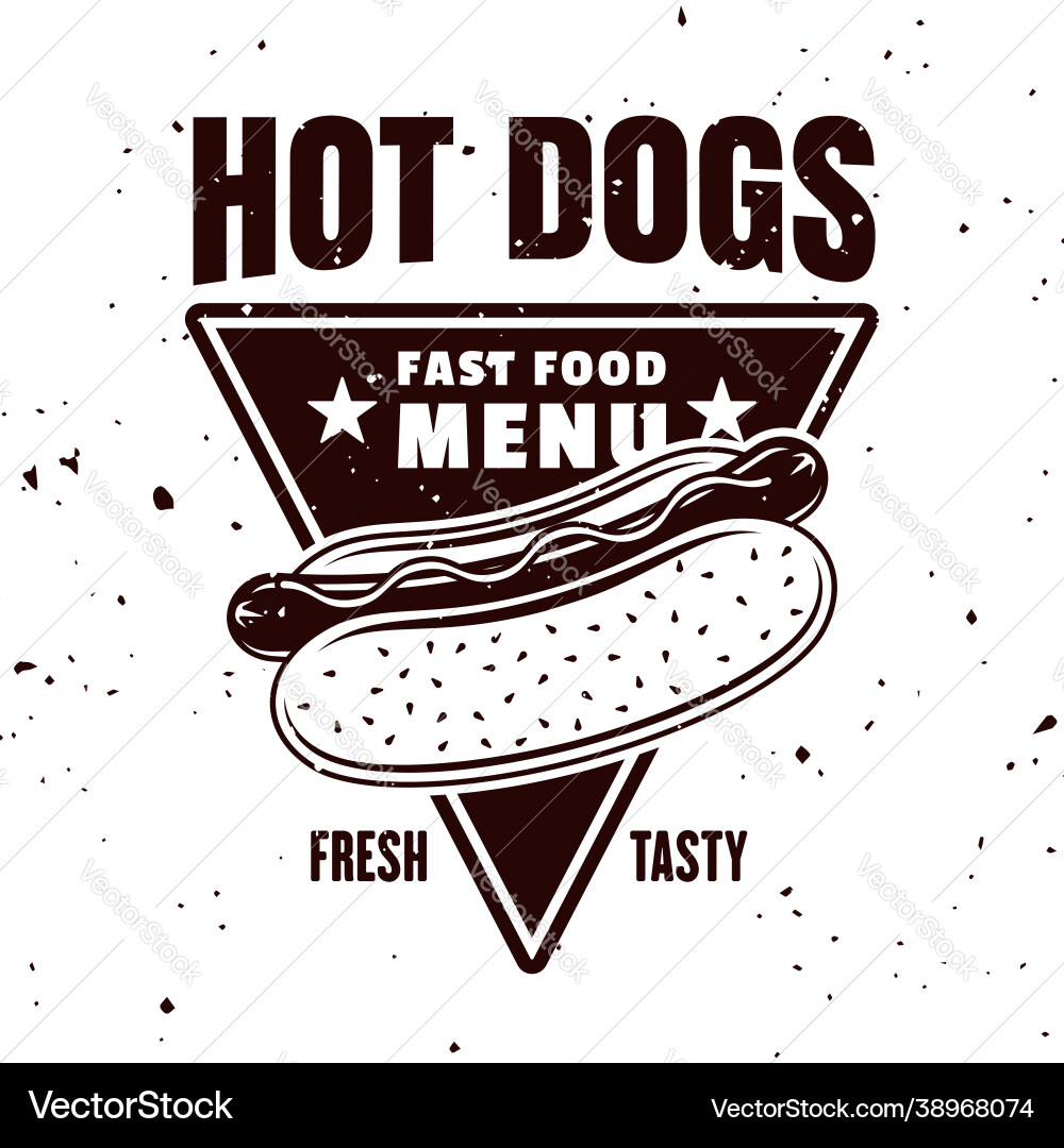 Hot dog monochrome emblem badge label Royalty Free Vector