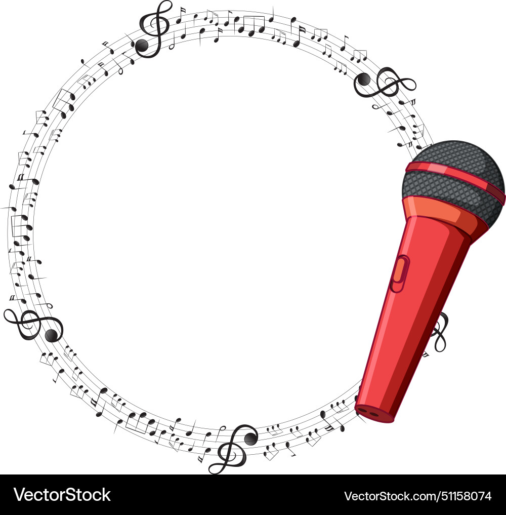 Red microphone surrounded by a circle of musical Vector Image