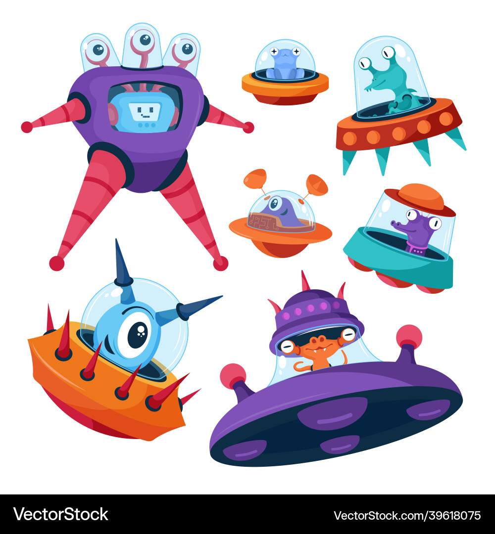 Aliens space ship set Royalty Free Vector Image