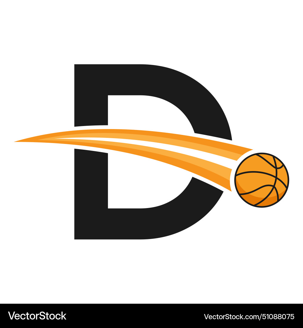 Basketball logo on letter d concept with moving Vector Image