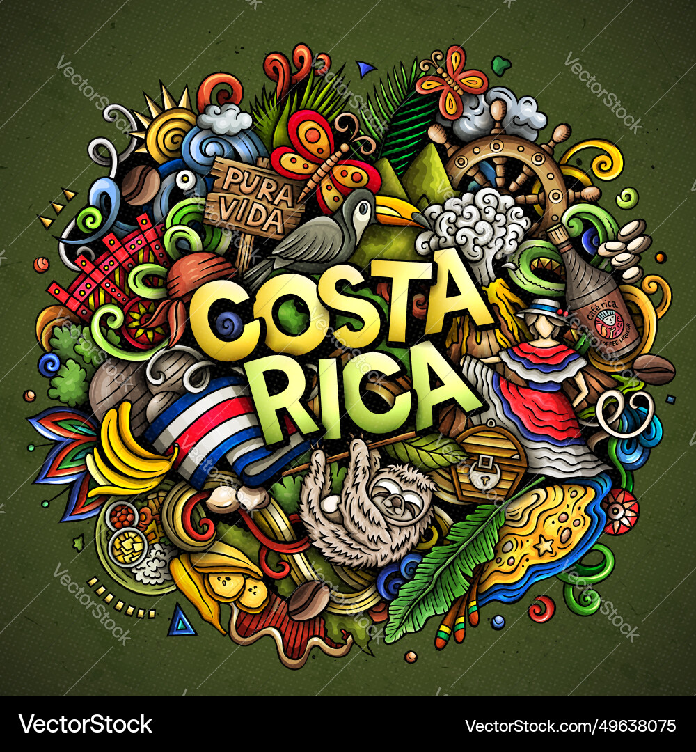 Costa Rica Cartoon Doodle Royalty Free Vector Image
