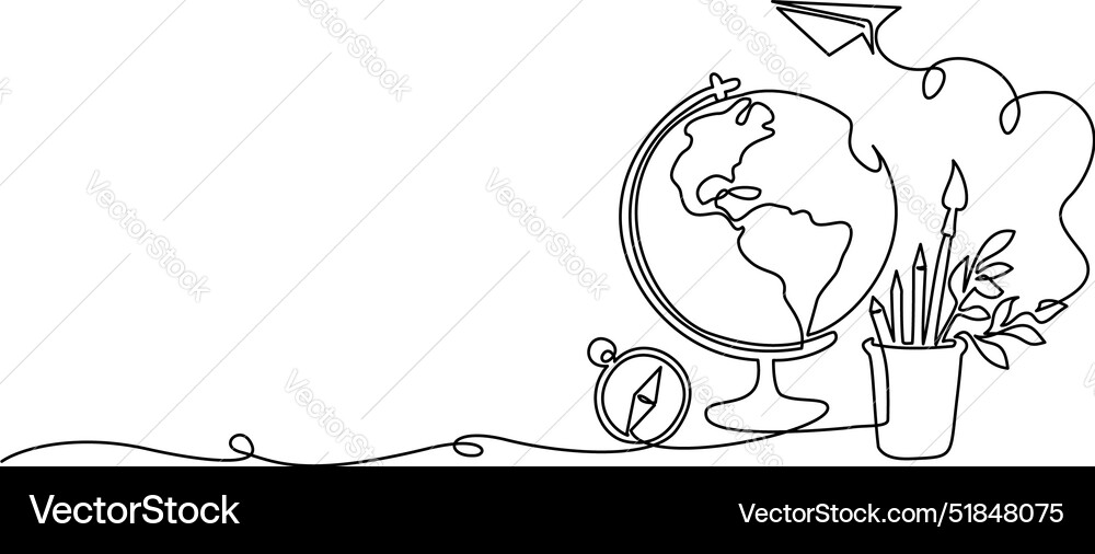 Globe paper plane compass pens composition Vector Image