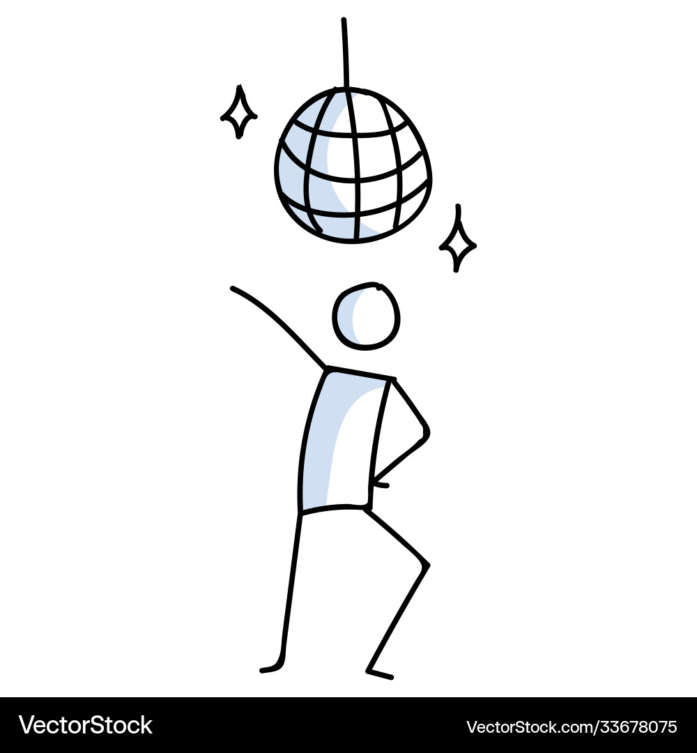 Hand drawn stickman disco dancer with ball concept