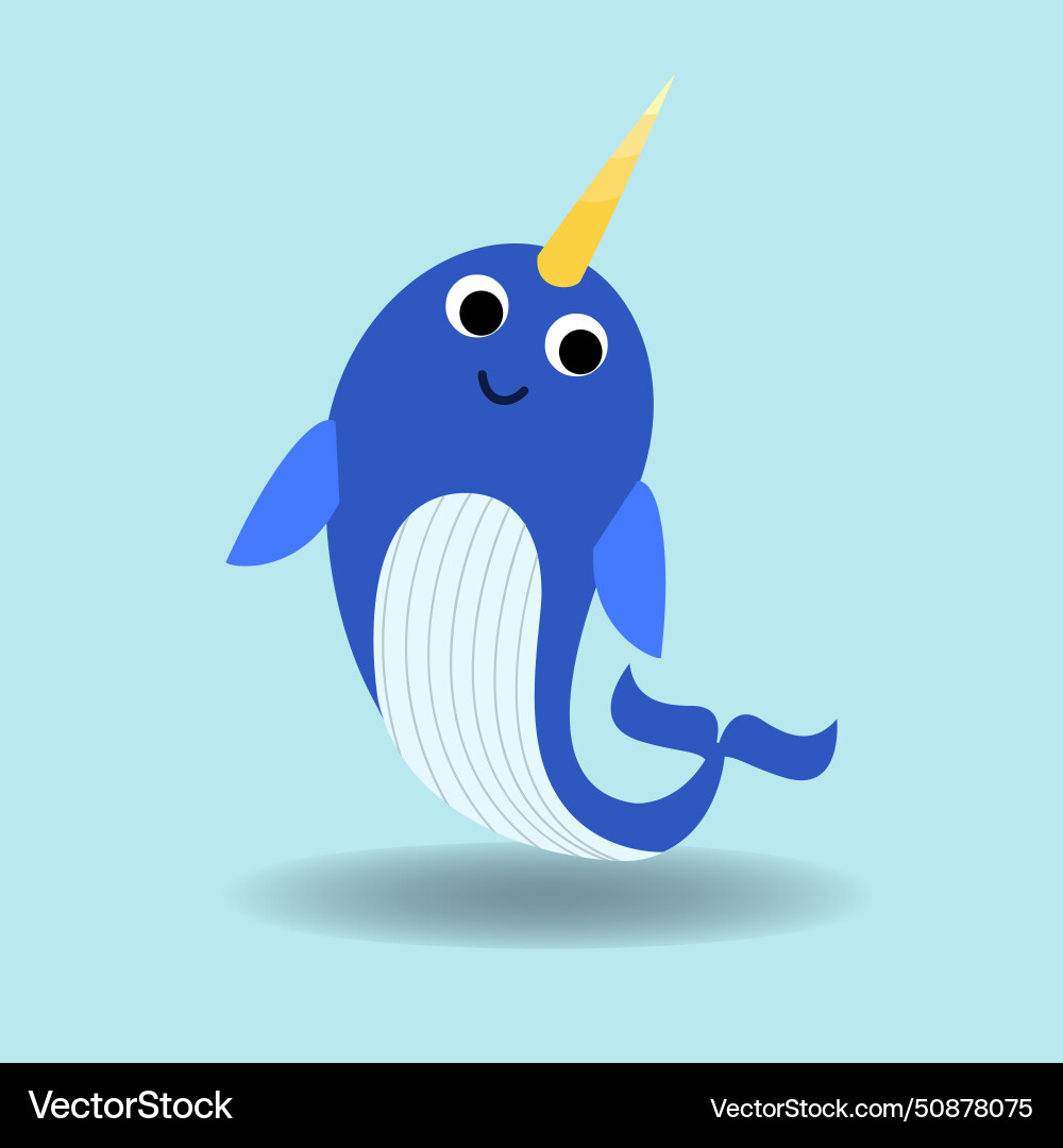 Narwhal cartoon flat style Royalty Free Vector Image