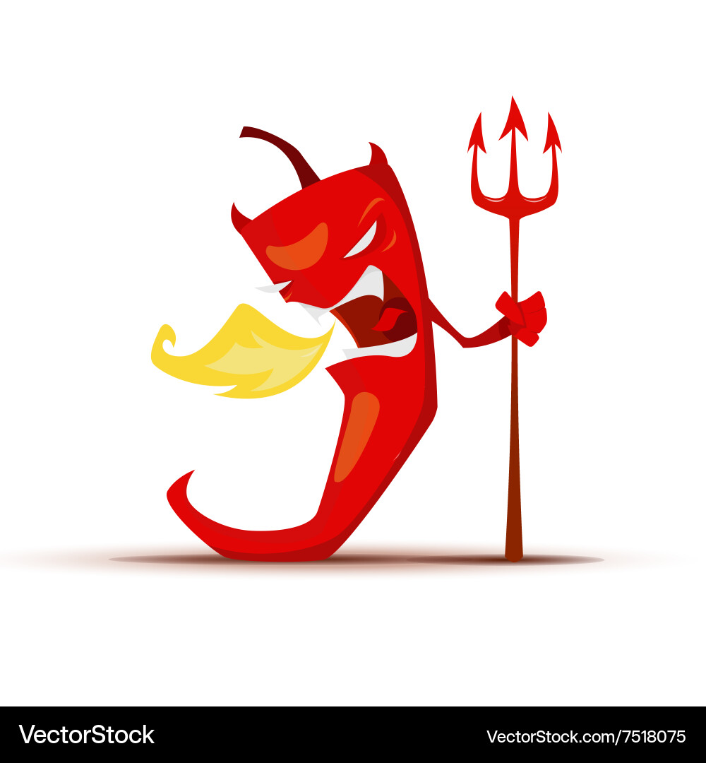 Red hot chili pepper with devil trident Royalty Free Vector