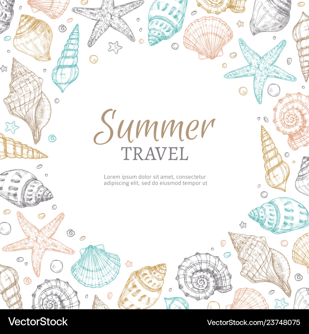 Seashell background vintage summer sea shells Vector Image
