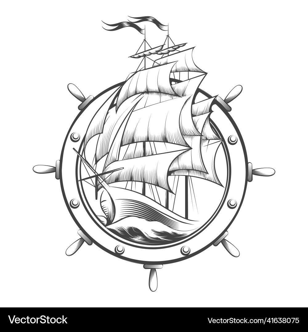 Ship Wheel & Sailing Ship Royalty Free Vector Image