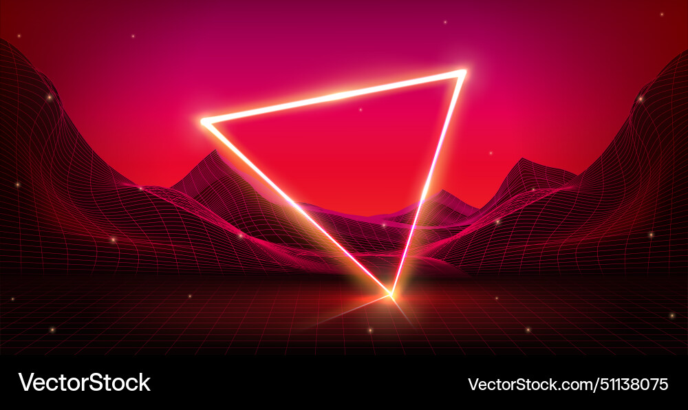Synthwave background with neon triangle Royalty Free Vector